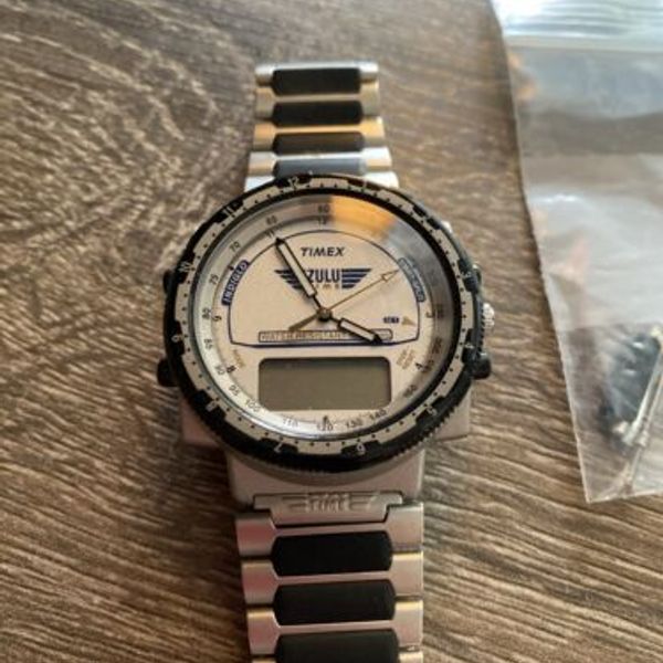 Timex Zulu Men's Silver Tone Ana-Digi Quartz Watch w/ Rotating Bezel ...