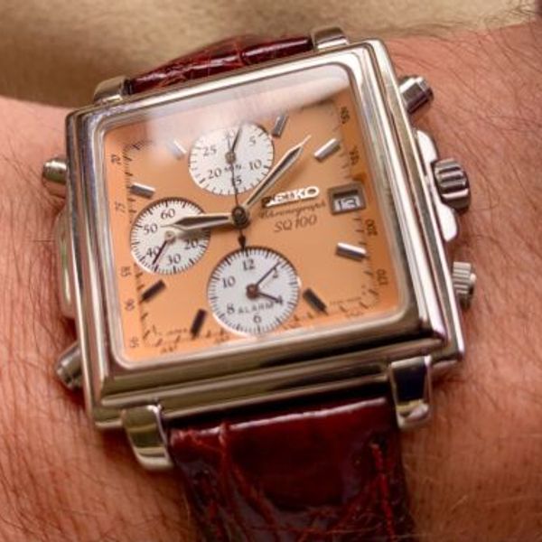 ULTIMATE RARE! SEIKO SQ MONACO SALMON Dial 7T32 Quartz Chronograph ...