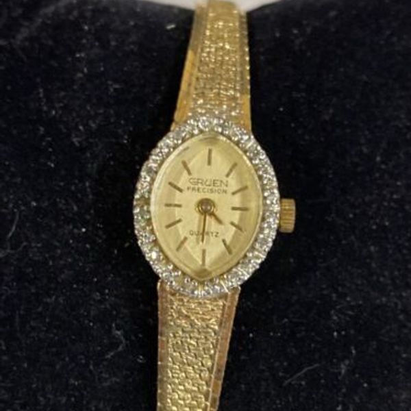 Gruen Precision Quartz Watch Women Diamond Bezel Gold Tone Oval New ...