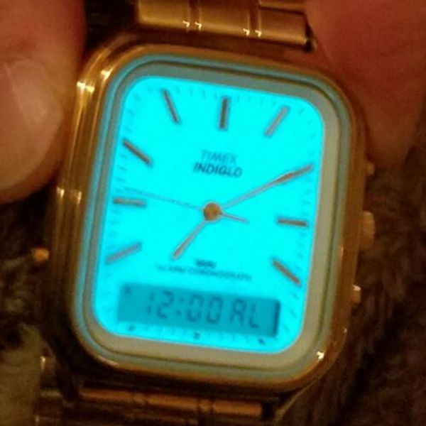 Vintage Timex Indiglo Analog Digital Alarm Chronograph Mens Gold Square ...