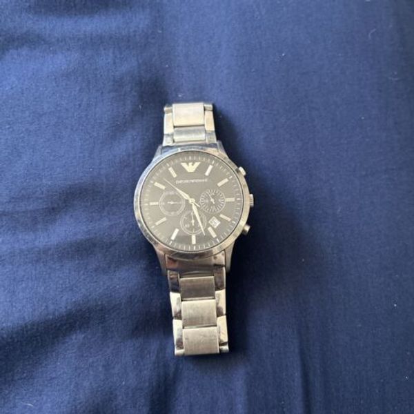 Emporio Armani Chronograph Stainless Steel Black Dial Silver Mens Watch ...