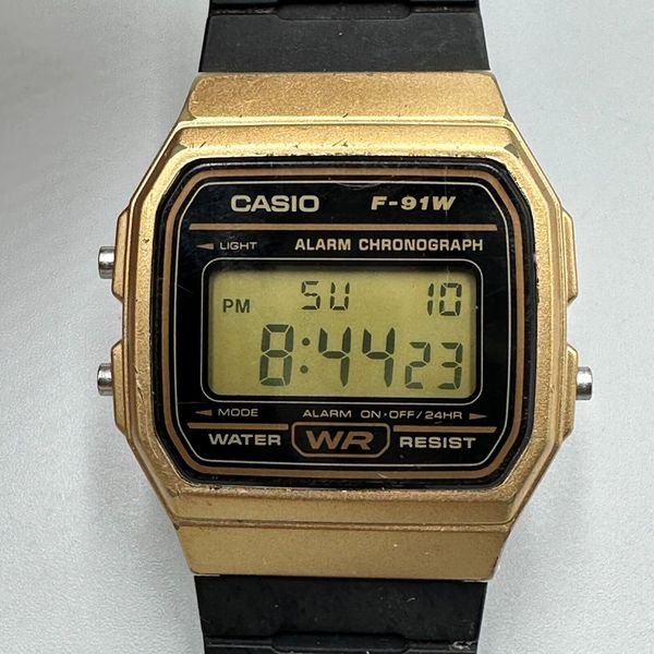 Casio F-91W Digital Watch Men Gold Black 34MM Green Backlight New Battery 9" | WatchCharts ...