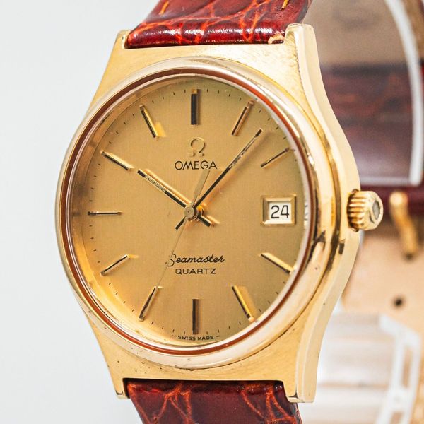 **NEAR MINT** Vintage OMEGA Seamaster Cal.1342 Quartz Gold Dial 35mm ...