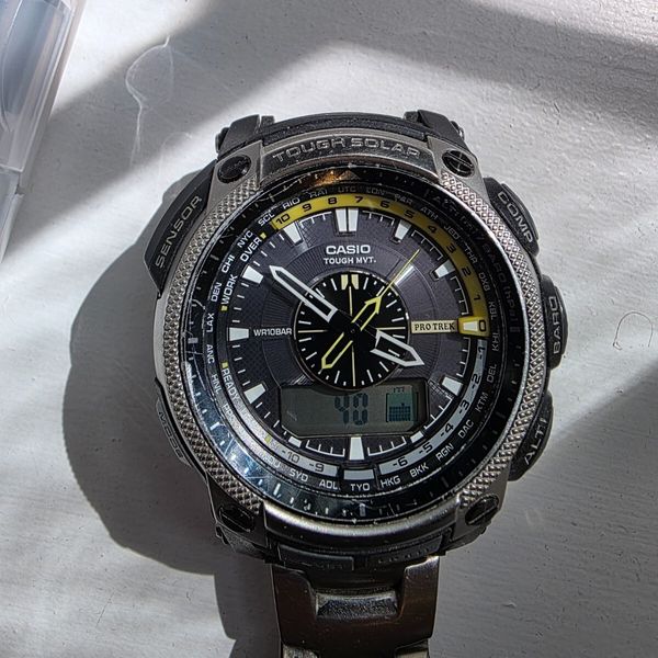 CASIO PROTREK PRW-5000T Solar Radio Watch Triple Sensor Used Fully ...