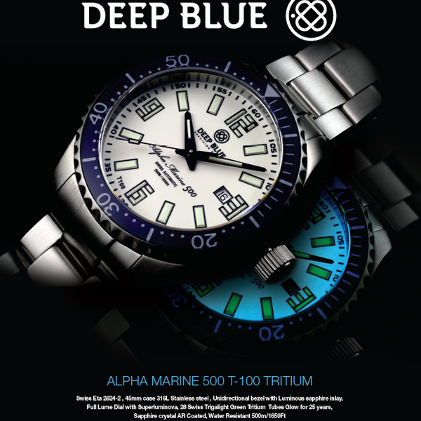 [WTB] Deep Blue Alpha Marine 500 T-100 Tritium w/ Swiss ETA 2824-2 ...