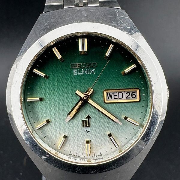 1975 Seiko Elnix Men's Green Dial Day Date Eng/Kanji Quartz 36mm 0703 ...
