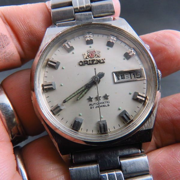 Japan Orient Three Star Daydate Automatic Men Watch (Need Service And ...