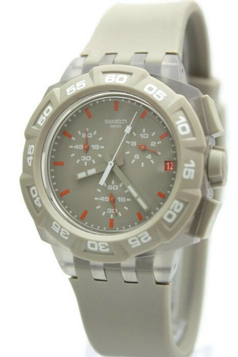 New Swatch Beige Hero Chronograph Date Silicone Rubber Watch 45mm ...