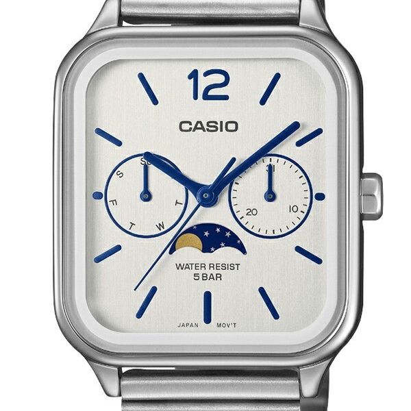 Casio MTP-M305D-7AJF Moon Phase Quartz Unisex Watch White Dial Analog ...