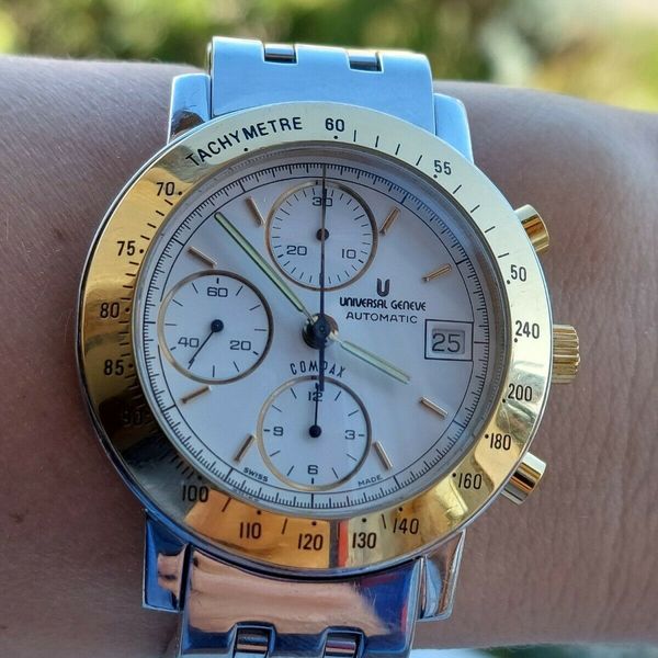 UNIVERSAL GENEVE COMPAX 698.400 CHRONOGRAPH AUTOMATIC UG98 GOLD 18K & S ...