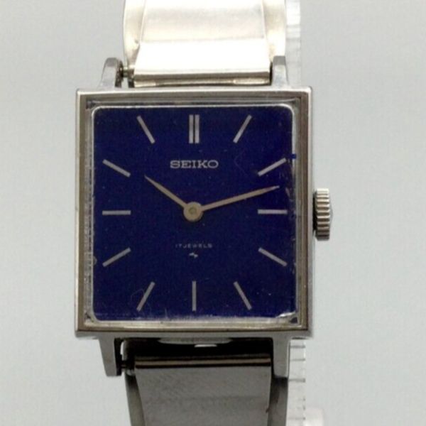 Vintage Seiko Watch Women Silver Tone Square Blue Dial Cuff Band Manual ...