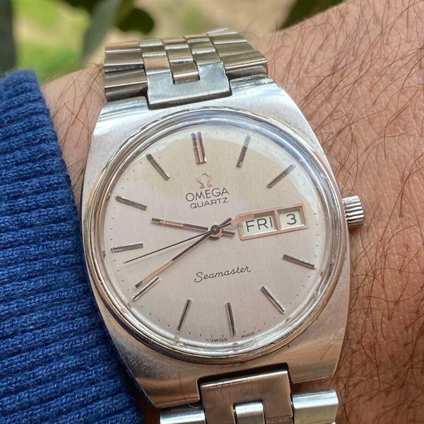 vintage omega seamaster day date quartz 1342 stainless steel swiss mens ...