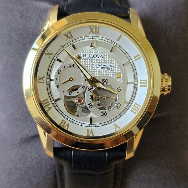 Bulova Men's Watch Automatic Gold Tone White Dial Stainless Steel Watch ...