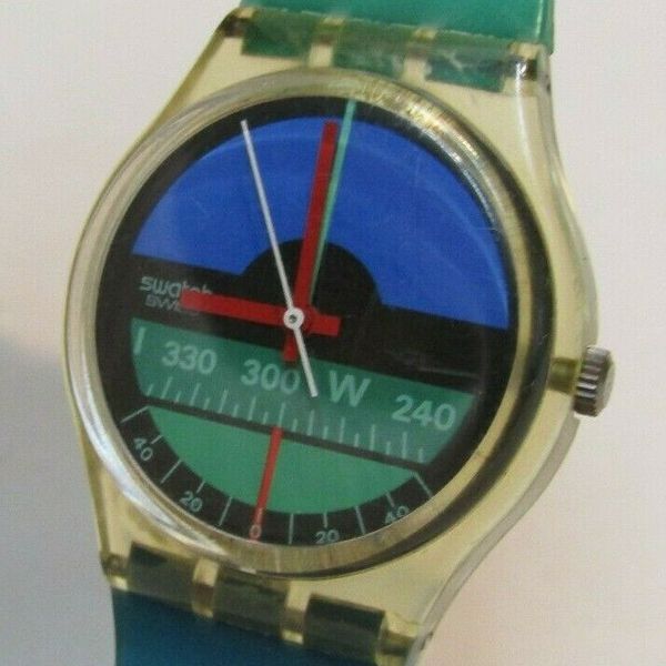 1986 SWATCH WATCH SWISS WATCH 6055-P AIRPLANE GAUGE DIAL AVIATOR VERY ...