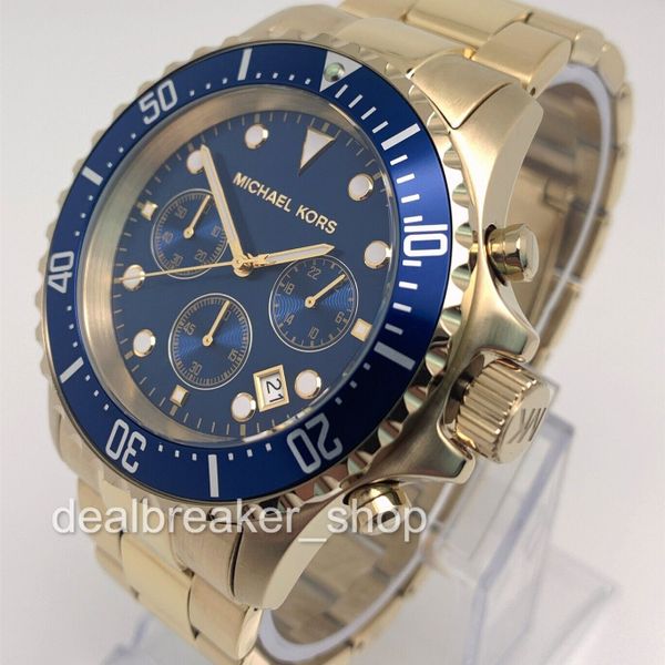 MICHAEL KORS MK8267 Everest Chronograph Navy Dial Gold Tone Men's Wrist ...