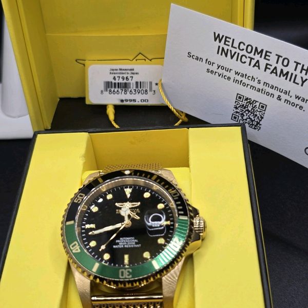 Invicta Pro Diver Black Dial Gold Mesh Sprite Bezel Men's Automatic ...