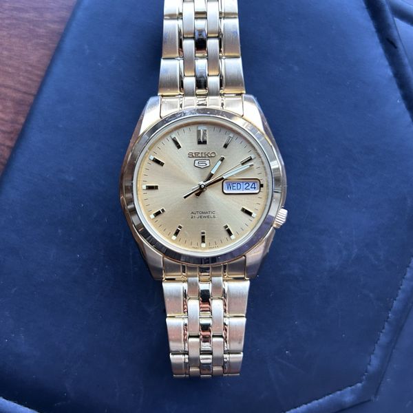 Seiko 5 Sports SNK366 Gold Day Date Men Automatic Watch 7S26-01V0 RARE ...