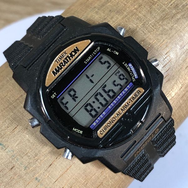 Vintage Timex Marathon Digital Watch Men Black 50M Chrono Alarm ...