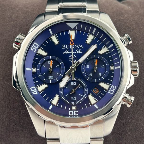 Bulova Marine Star 43MM Blue Dial Stainless Steel Quartz Men's Watch ...
