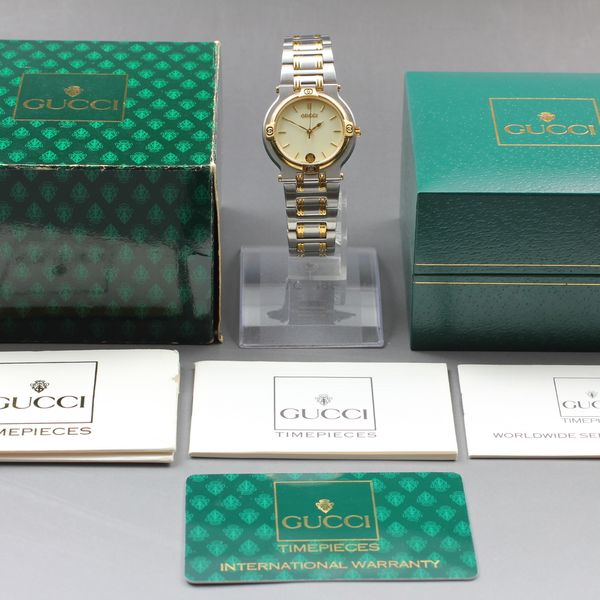 Full Set [Near MINT] Gucci 9000M Ivory Dial Gold Two Tone Quartz Men's ...