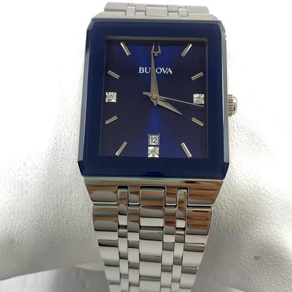 Bulova Quadra Diamond Accent Blue Dial Stainless Steel Men's Watch ...