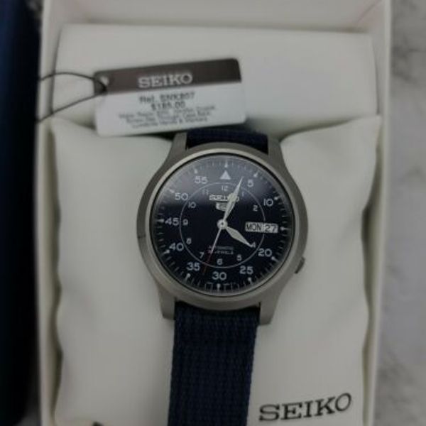 Seiko 5 SNK807 Blue Automatic Watch with box only worn once nylon strap ...