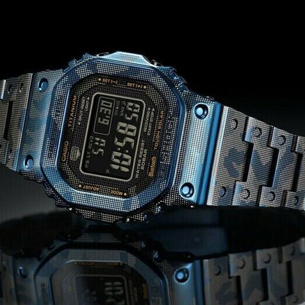 New Casio G-Shock Full Metal Blue Camo Titanium Watch Bluetooth ...
