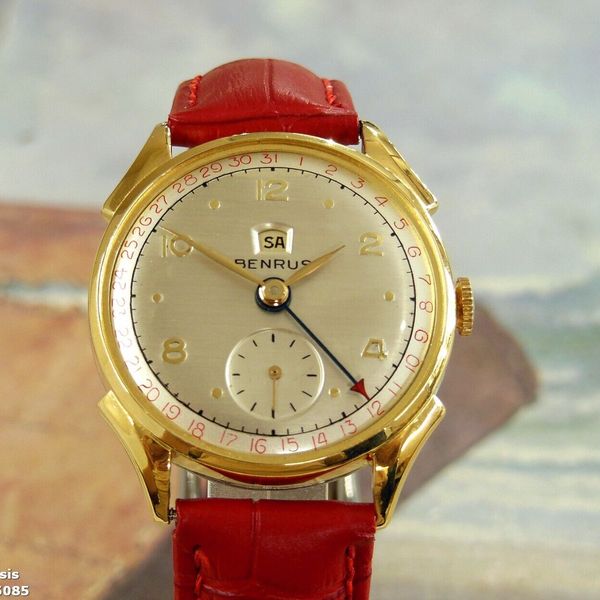 1950's Vintage BENRUS date pointer, Stunning 2 Tone Silver Dial ...