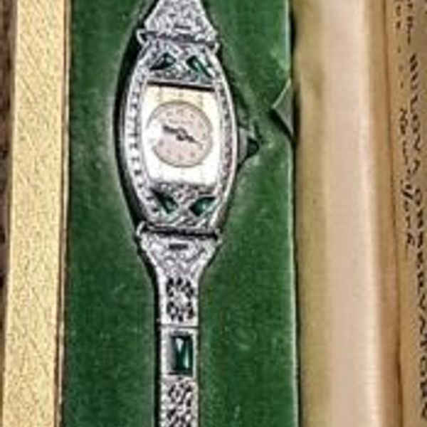 Stunning Art Deco Emerald Bulova Watch Filigree Expandable Band Runs W ...