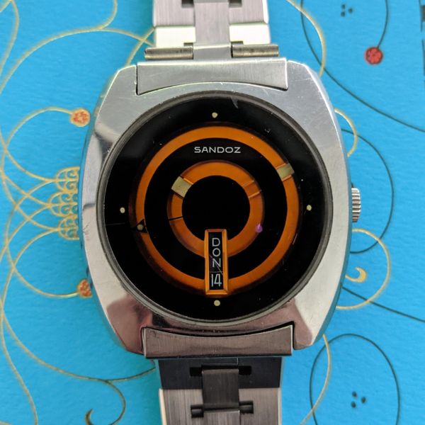 [WTS] Very Rare Vintage SANDOZ Bullseye Mystery Orange Dial Stainless ...