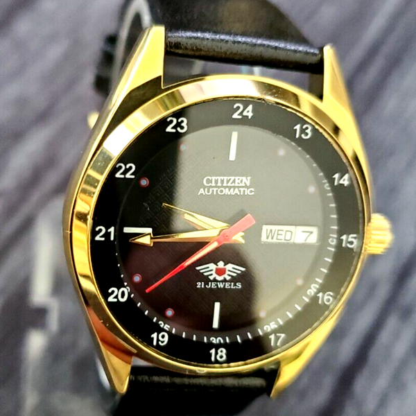 Rare Vintage Citizen Automatic Black Pattern 12-24hr Dial Watch 8200-4 ...