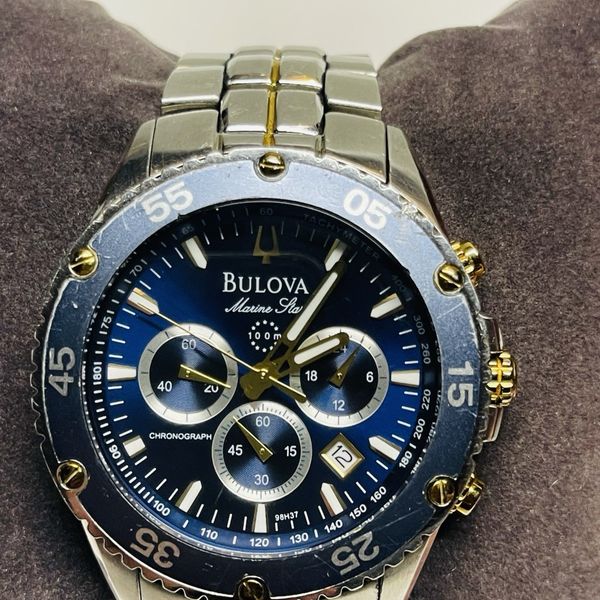 Bulova Men's Marine Star Chronograph Rotating Bezel Blue Dial Watch ...