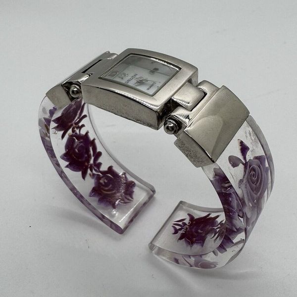 Gruen Rose Joan Rivers Classics ACRYLIC FLORAL CUFF Band Watch New ...