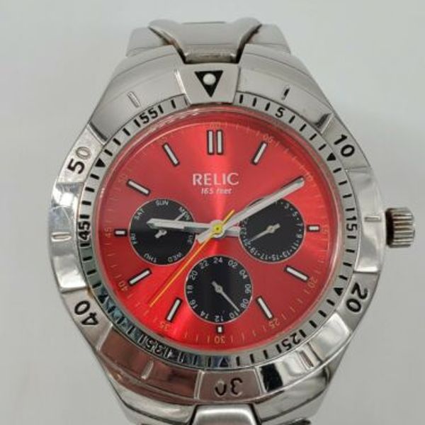 RELIC Men's Stainless Steel Watch Red Face WR 165 Feet ZR15364 New ...