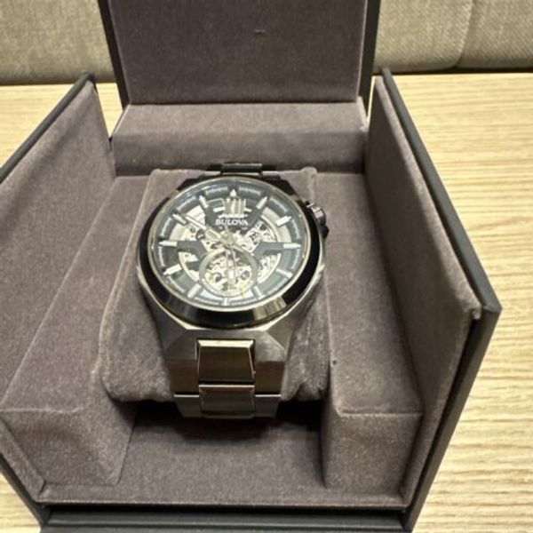 Bulova 98A179 MENS WATCH Classic Automatic Black Skeleton GunMetal NEW ...