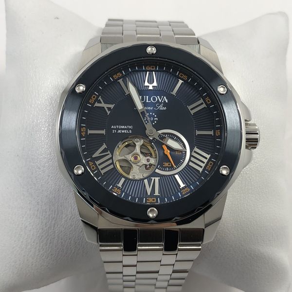 Bulova Marine Star Automatic Blue Skeleton Dial Steel Men's Watch ...