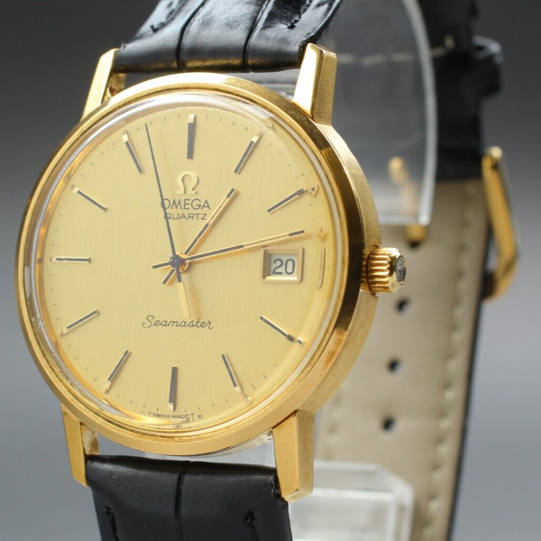 â ¶New Battery[EXC+5] Vintage OMEGA Seamaster Cal.1342 Gold Men's Qz ...