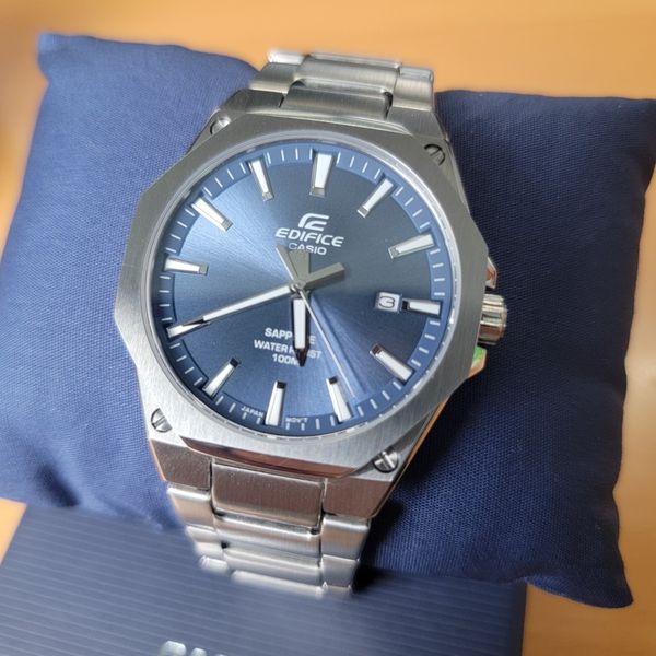 Casio Edifice SLIM BLUE Quartz Steel Mens Watch EFRS108D-2AV ...