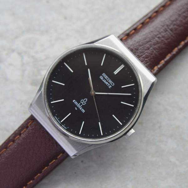 November 1975 Seiko Emblem Quartz Blue Dial Steel Leather Men's Watch ...