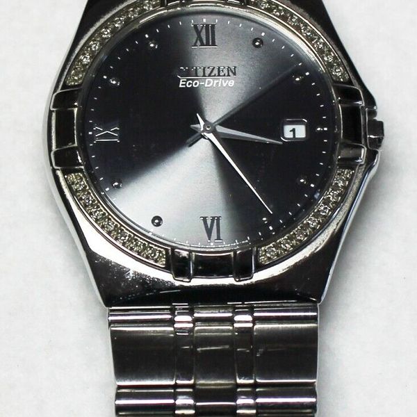 Citizen Eco-Drive Menâ s Wristwatch Silver Tone with Black Dial ...
