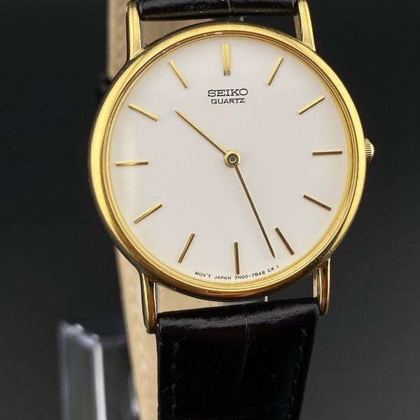Vintage 80â s Seiko Round Gold White Dial Minimalist Classy Elegance ...