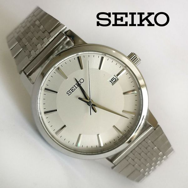 Seiko 7N42-0FG0 men's quartz watch date indicator stainless steel white ...