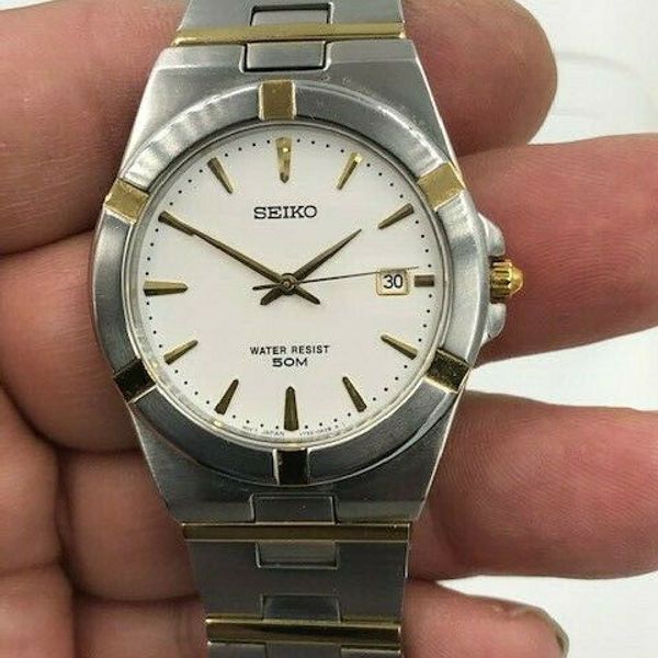 Seiko Watch V732-0390 R1 Saphire Crystal 2 Tone Men's Quartz Working ...