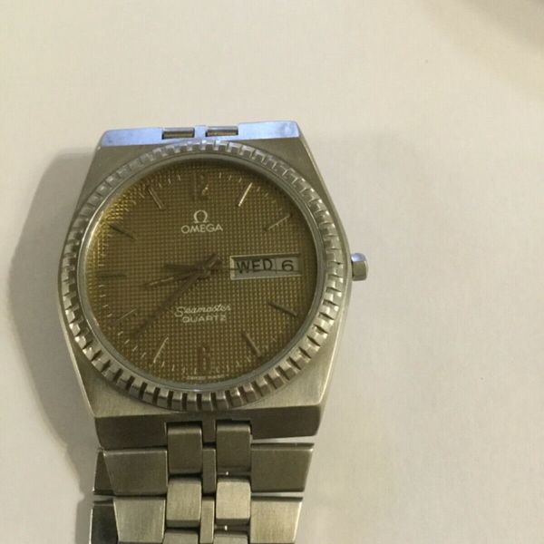 VINTAGE OMEGA SEAMASTER QUARTZ CAL.1425 GOLD DIAL DAY&DATE DRESS MEN'S ...