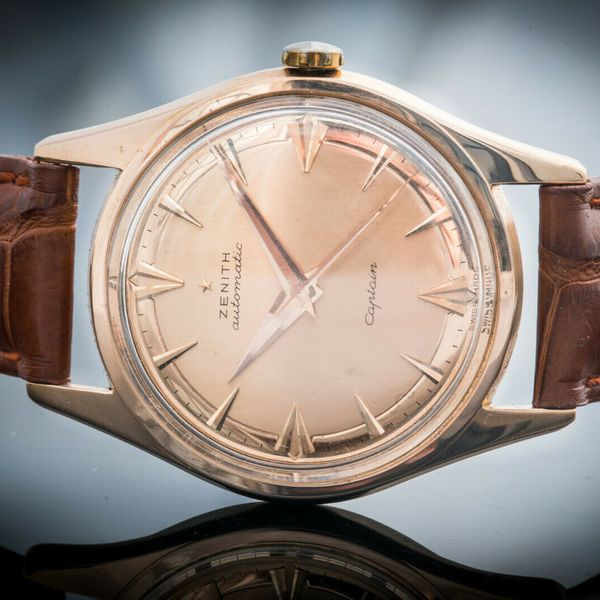 Rare Vintage Zenith Captain Chronometer ~ 18K Rose ~ Mirror Dagger Dial ...