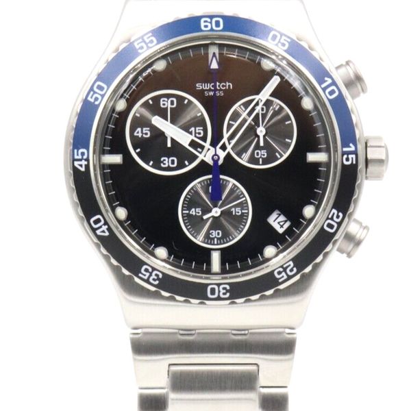 New Swiss Swatch DARK BLUE IRONY Steel Chronograph Men Watch 45mm ...