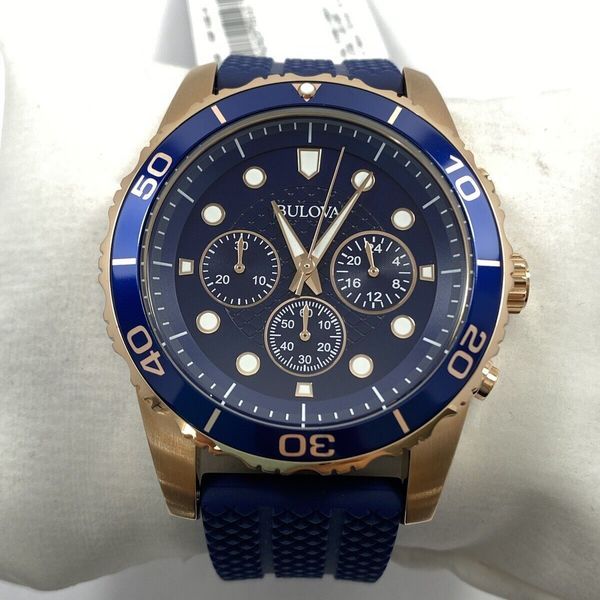 Bulova Classic Chronograph Quartz Blue Dial Rubber Strap Men's Watch ...