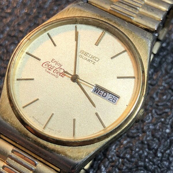 Vintage Seiko Coca Cola Gold Tone Menâ s 33mm Watch 6533 FOR PARTS OR ...