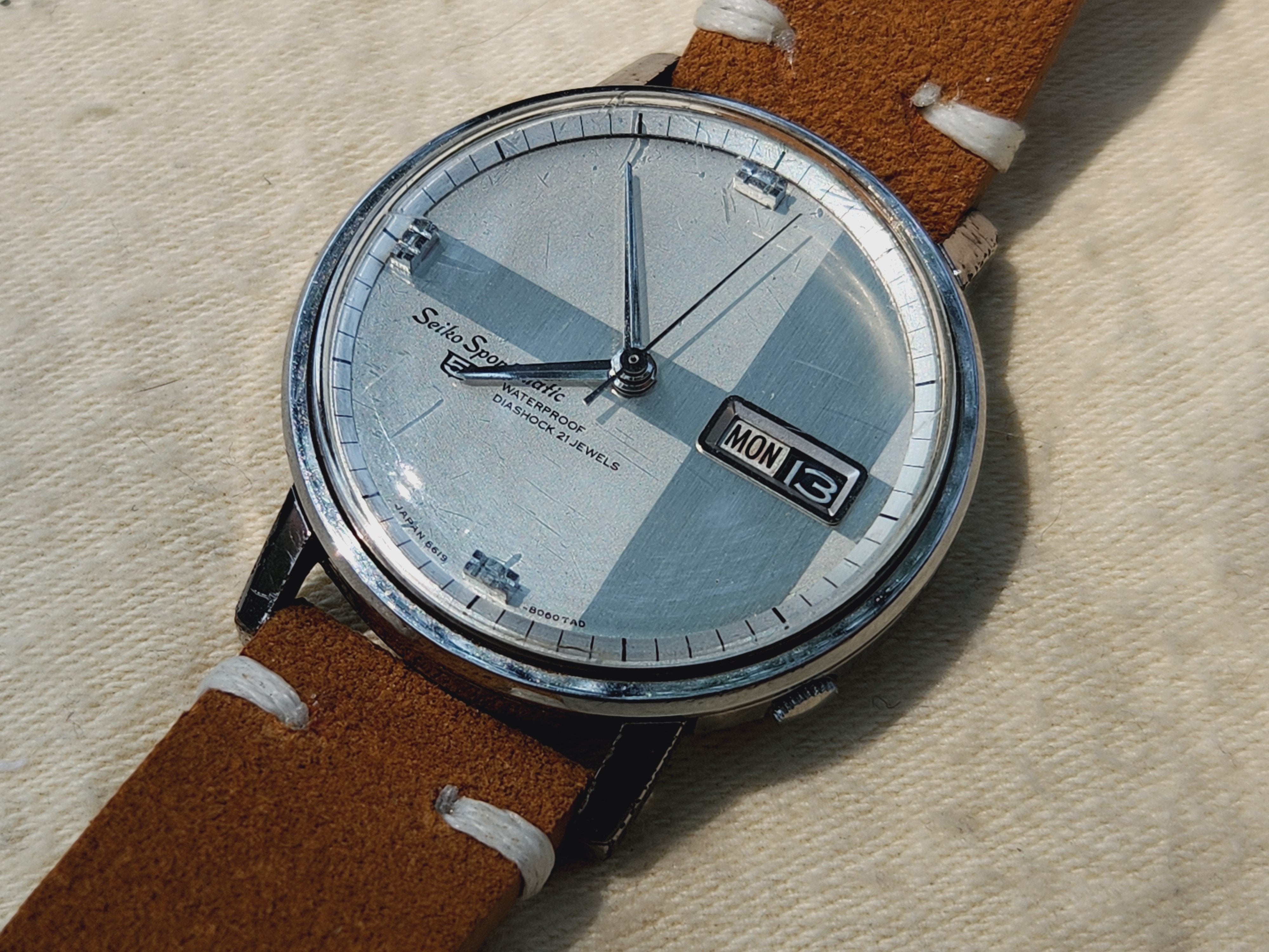 FS: Seiko Sportsmatic 6619 8000 on tan leather strap bracelet ...