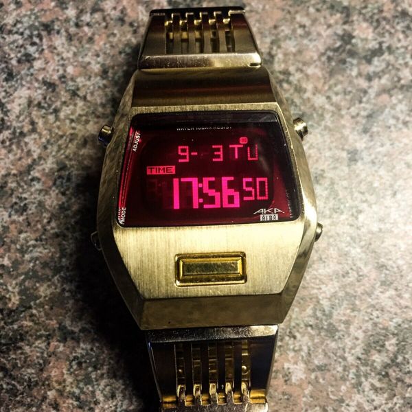 SEIKO ALBA AKA W670-4000 RED LED GOLD TONE WATCH LIMITED EDITION ...